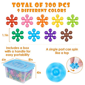 NiToy Snowflake Interlocking Building Block Educational Toy 300PCS for Kids Ages 3+, Multi-Color Solid Plastic Early Learning Creativity STEM Toy with Carrying Case Safe Material