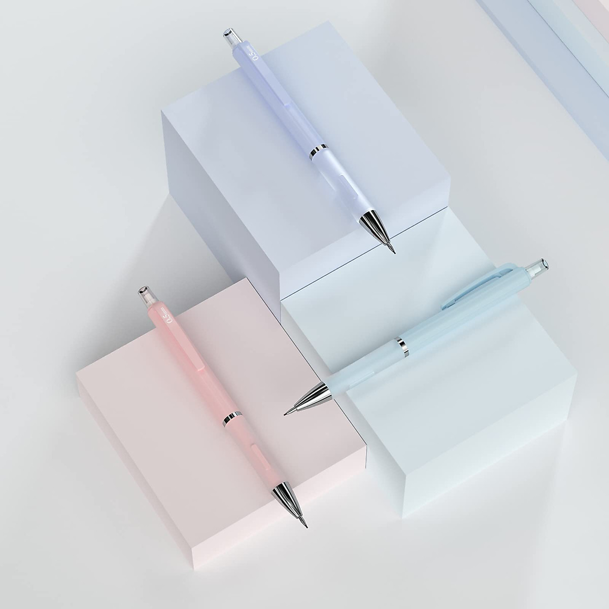 Nicpro 3 PCS Pastel Mechanical Pencil 0.5 mm for School, with 6 tubes HB Lead Refills, Erasers, Eraser Refills For Student Writing, Drawing, Sketching, Blue & Pink & Violet Colors - Come with Case