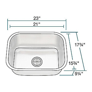 MR Direct 2318-16 Stainless Steel Undermount 23 in. Single Bowl Kitchen Sink, 16 Gauge