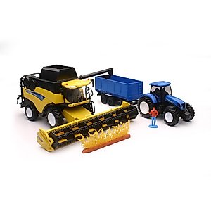 New Ray Holland Cr9090 Cargo Jig + New Hollan Trailer Tractor 1/32° 05765 Green