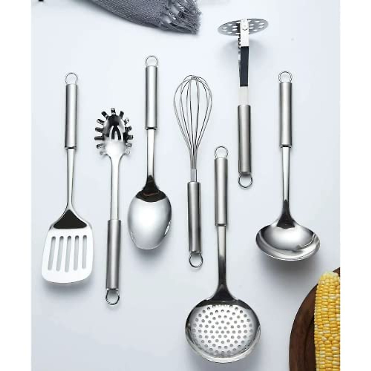 Cooking Utensils Set 8 Piece, Stainless Steel Kitchen Utensils Set with Utensil Holder, Kitchen Tool Set and Caddy