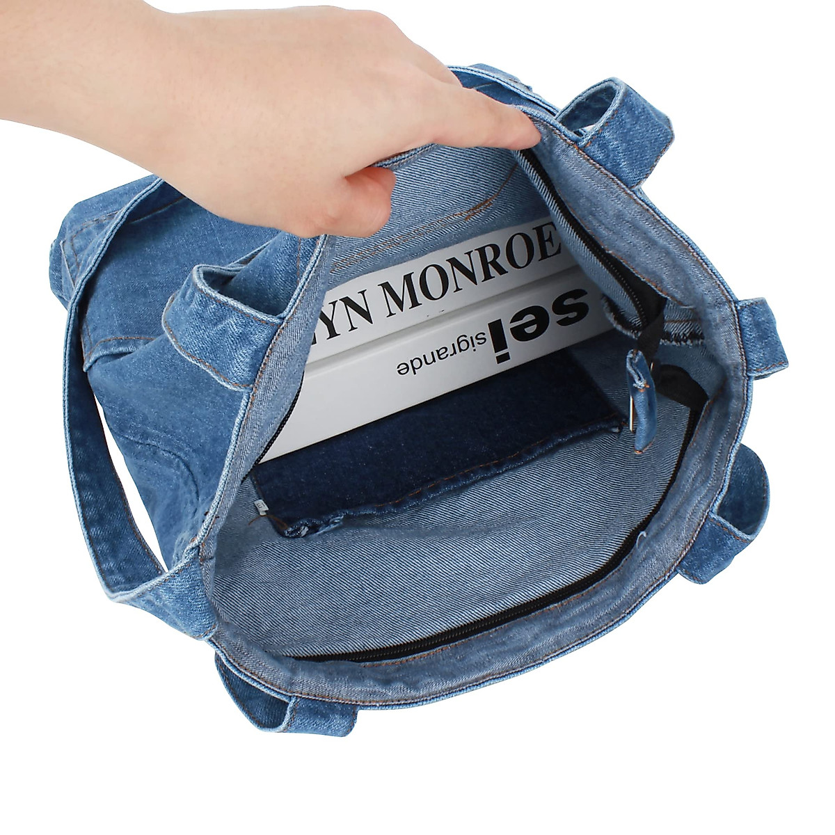 Van Caro Women Denim Shoulder Tote Crossbody Bag Casual Every-day Handbag Large Pocket, Light Blue01