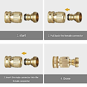 Garden Hose Quick Connect 3/4 Inch, Solid Brass Quick Connect Hose Fittings Male and Female, No Leakage, No Rusting, No Breakage Hose Connector for 3/4" Thread, 1 Set