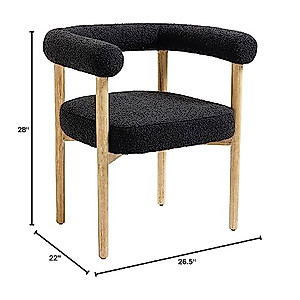 Meridian Furniture 561Black-C Hyatt Collection Mid-Century Modern Dining Chair with Solid Wood Natural Finish, Rich Black Boucle Fabric, 26.5" W x 22" D x 28" H, Black