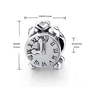 EVESCITY 925 Silver Gold Many Styles Beads For Charm Bracelets Best Jewelry Gifts for Women Her Girls (Alarm Clock)