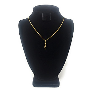 14K Yellow Gold Cornicello Italian Horn Necklace Good Luck Charm Pendant with 1.9mm Figaro 3+1 Chain - 16"