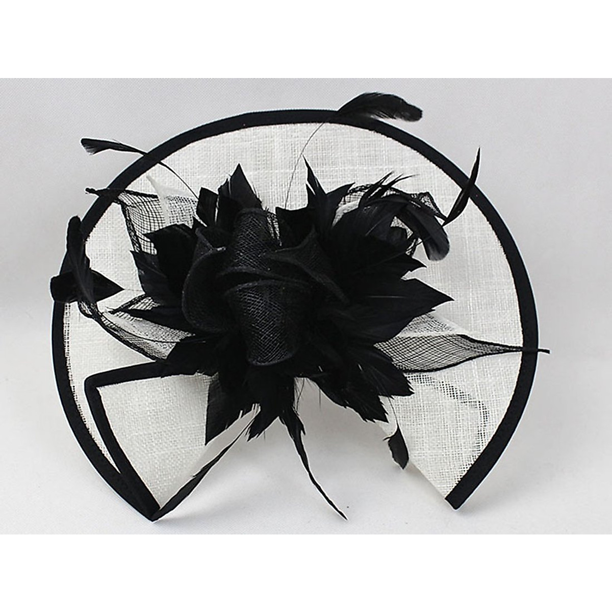 Z&X Sinamay Fasciantor Derby Church Hats for Women Floral Feather Wedding Tea Party Headpiece with Headband Clip Black and White
