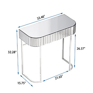 intahic Mirrored Dressing Table Makeup Vanity Table Mirrored Console Table Stainless Steel Base Frame with 1 Drawer for Women Home Office Desk bedroom furniture (A-mirrored)
