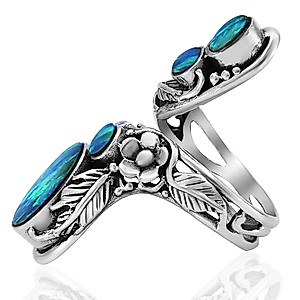 VY JEWELRY Blue Opal 925 Sterling Silver Women Ring - Free Size - Made in Thailand