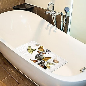 Non Slip Bathtub Mats with Suction Cups, Bath Tub Shower Mat for Bathroom, Machine Washable Bathroom Mats with Drain Holes(Flying Butterflies Illustration)