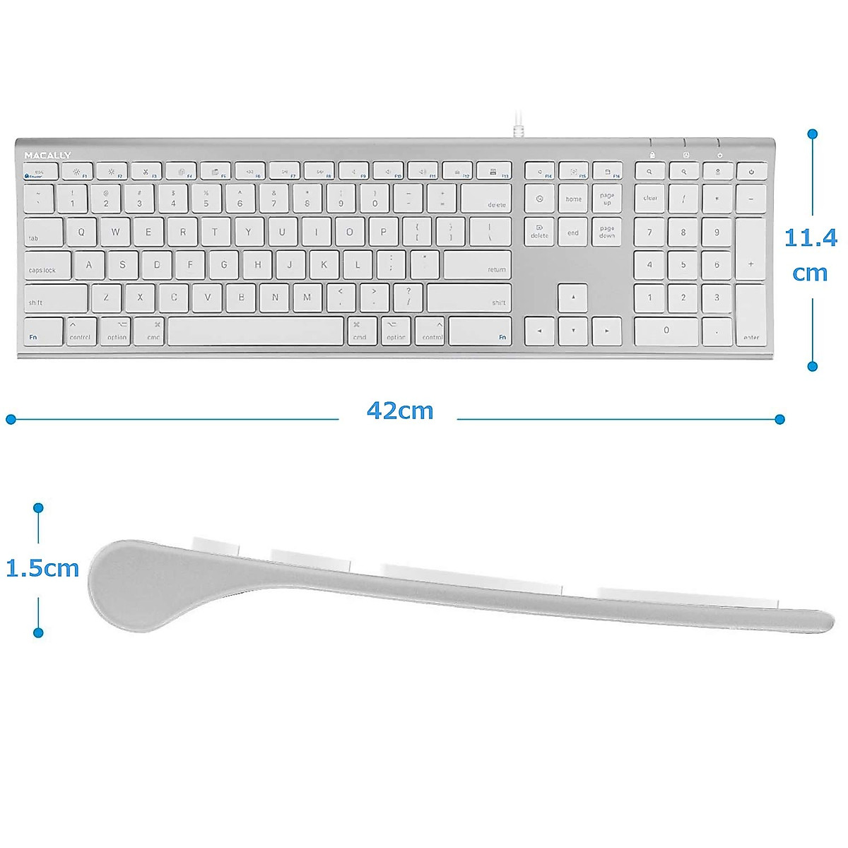 Macally Ultra Slim USB Wired Computer Keyboard - Compatible Apple Keyboard or Windows - Full Size Keyboard with 20 Mac Keyboard Keys - Low Profile Keyboard for iMac Desktop, Macbook Pro/Air
