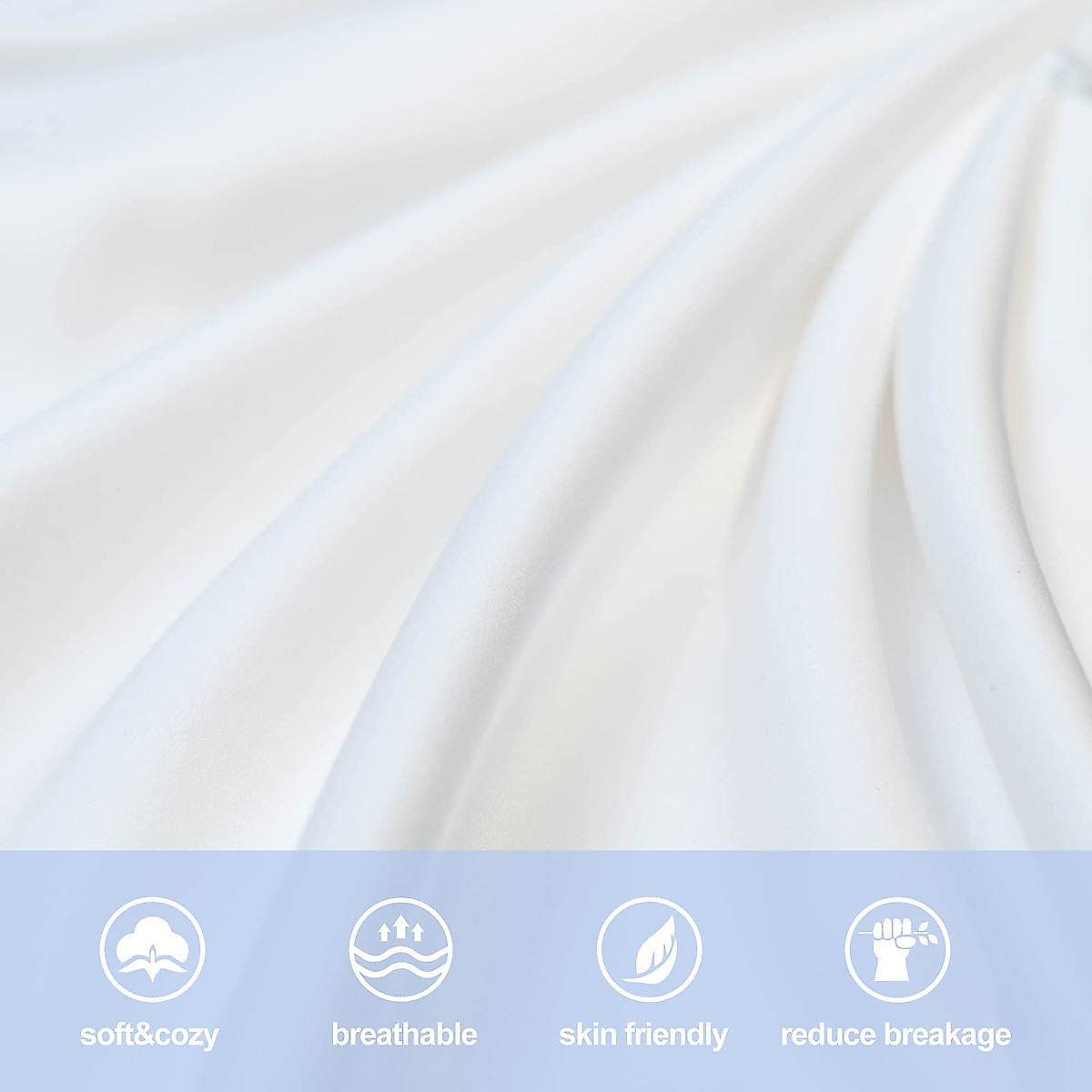 LONGPHEI Silk Satin Pillowcase Cooling Pillow Cases for Hair and Skin White Pillowcses 2pcs (White-C, Standard)