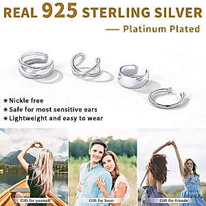 ChicSilver 4 PCS S925 Sterling Silver Criss Cross Ear Cuff No Pierce Ear Cuff Sets Double Simple Lines Ear Cuff Fake Cartilage Earring Helix Piercing