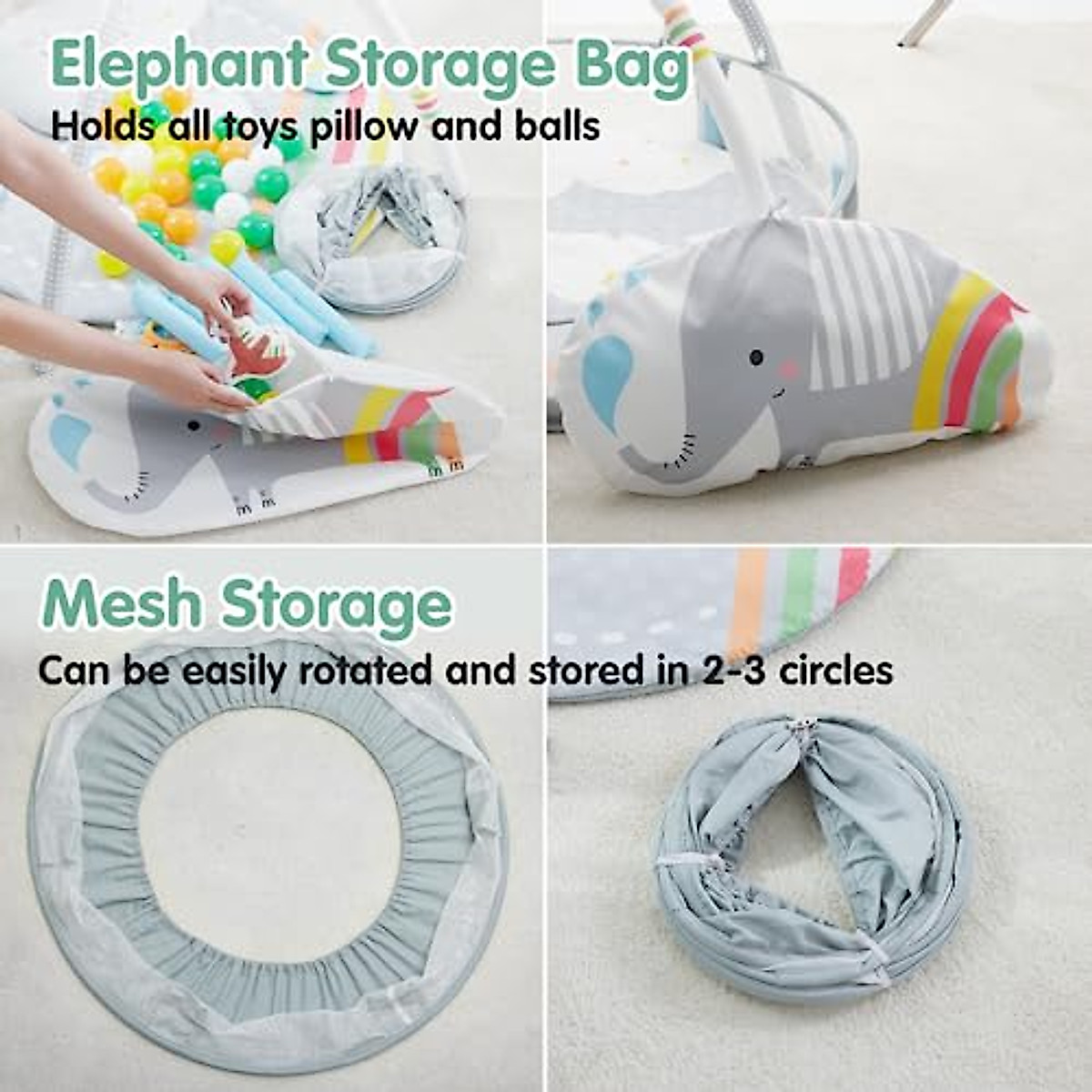 Lupantte 4-in-1 Baby Play Gym, Activity Gym Ball Pit with Detachable Anti-Slip Thickening Tummy Time Mat with Sensory Toys for Newborn Infant Toddler to Develop Motor&Cognition,Include 40 Balls