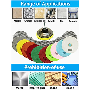 12 Pack 4 Inch Diamond Polishing Pads Kit for Wet Dry Polishing - 50-8000 Grit Pad with 5/8"-11 Backer Pad, Ideal for Granite Tile Concrete Marble Stone Polishing Countertop Quartz