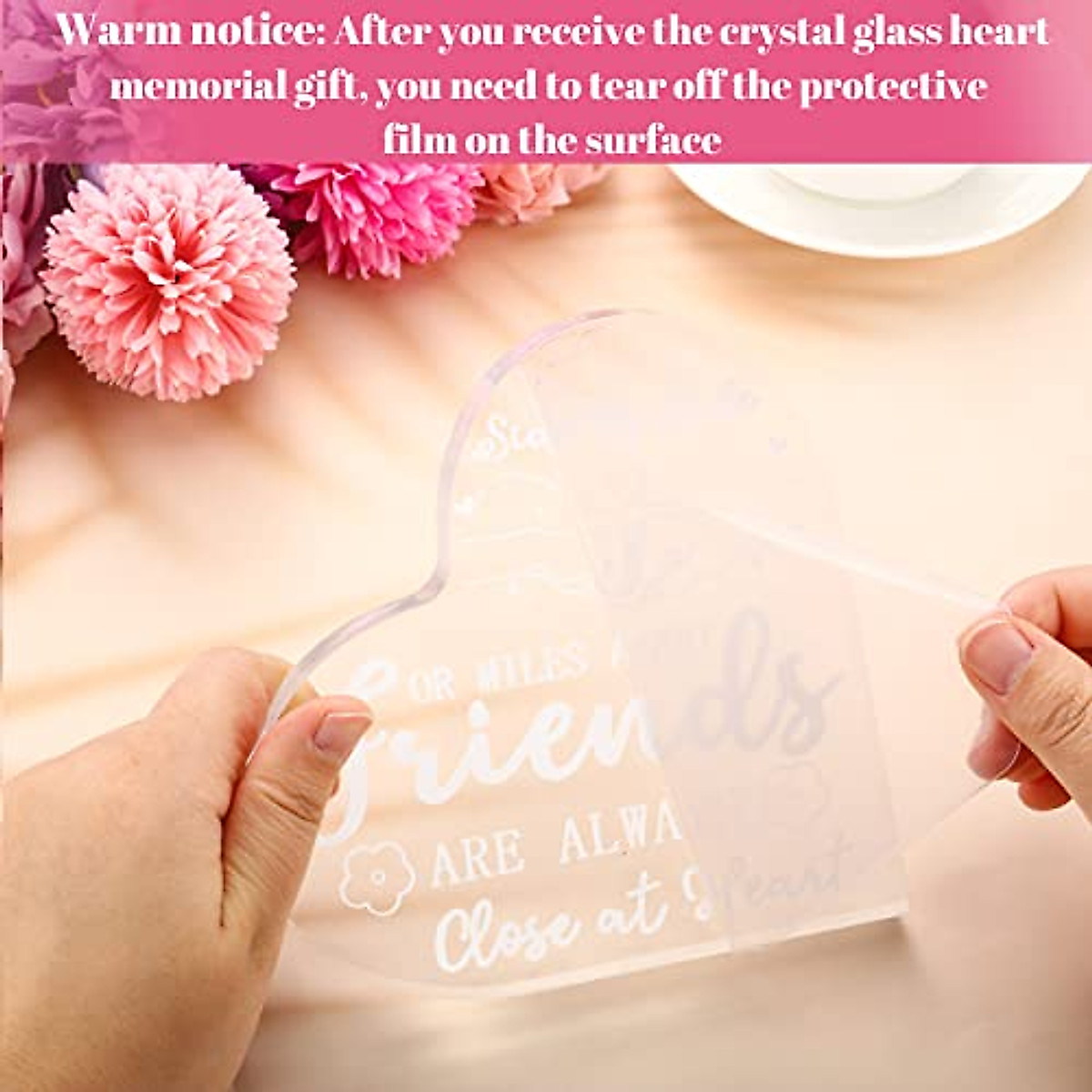 Friend Birthday Gifts for Women Keepsake Paperweight Friendship Gifts for Friends Acrylic Christmas Friends Gift with Quotes Side by Side or Miles Apart Friends Are Always Close at Heart (Flower)