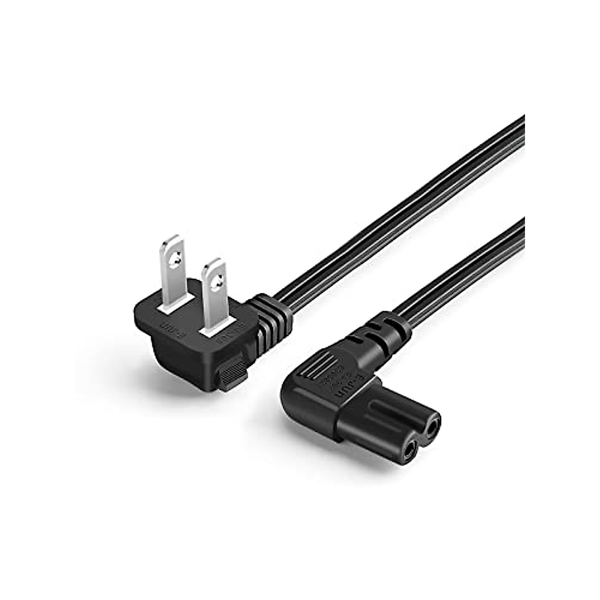 CableCreation 3 Feet 18 AWG Angled 2-Slot Non-Polarized Angle Power Cord (IEC320 C7 to Nema 1-15P), 0.915M / Black