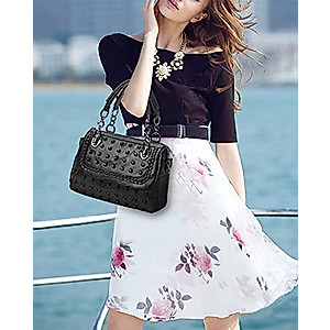 GJGJTER Women Soft Synthetic PU Leather Rivet decoration Tote Satchel Hobo Crossbody Top-Handle Shoulder Handbags Clutches-Black 2