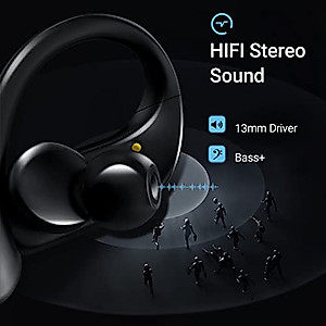 Deeprio Bluetooth Headphones 25H Play Back Stereo Sound Earphones in Ear IPX5 Waterproof with Microphone Over Ear Earbuds for Sports Running Workout Black
