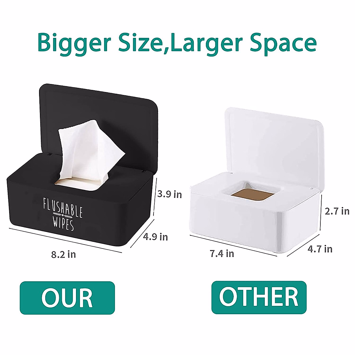 Moorfowl Baby Wipes Dispenser for Bathroom, Upgrade Size(8.2L x 4.9W x 3.9H inches), Flushable Wipes Dispenser Black Wipes Holder Container Box with Large Capacity (Flushable Wipes Holder(Black))