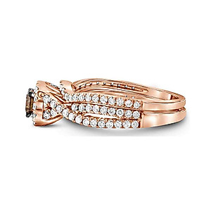 14kt Rose Gold Womens Round Cognac-brown Diamond Bridal Wedding Engagement Ring Band Set 1Cttw