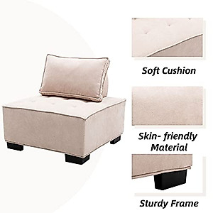 Luccalily Modular Sectional Sofa Couch,Square Floor Sofa Comfy Single Lazy Sofa Sleeper with Removable Pillow for Living Room, Bedroom and Study Room (898 Beige)