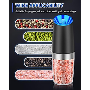 Gravity Electric Pepper and Salt Grinder Set, Adjustable Coarseness, With LED Light, One Hand Automatic Operation, Stainless Steel Black, (2 Pack Black)