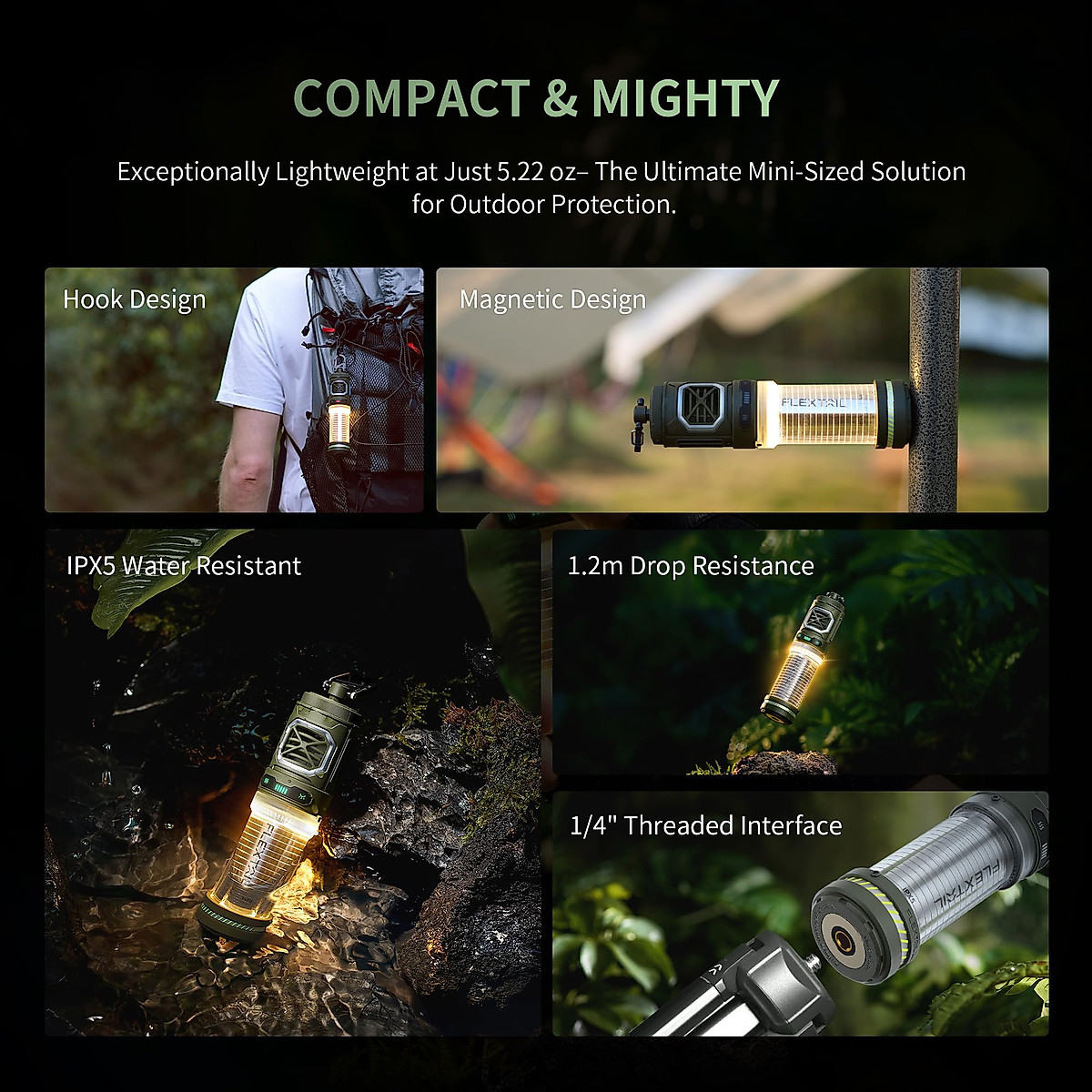 FLEXTAIL Tiny Mosquito Repeller, Rechargeable Outdoor Mosquito Repellent, 329°F Heating 30ft Protection Zone Ultra Mini with Camping Light Magnetic Design for Outdoor Camping Backpacking Patios