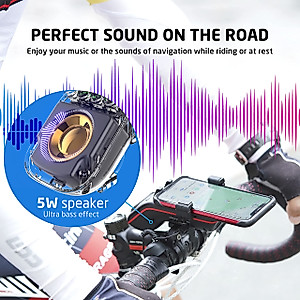 UPPEL Bluetooth Speaker Bicycle, Multifunctional Bike Phone Holder 10-in-1- LED Light - Power Bank - Bike Horn - Microphone - Ideal for Road & Mountain Bike (Black)