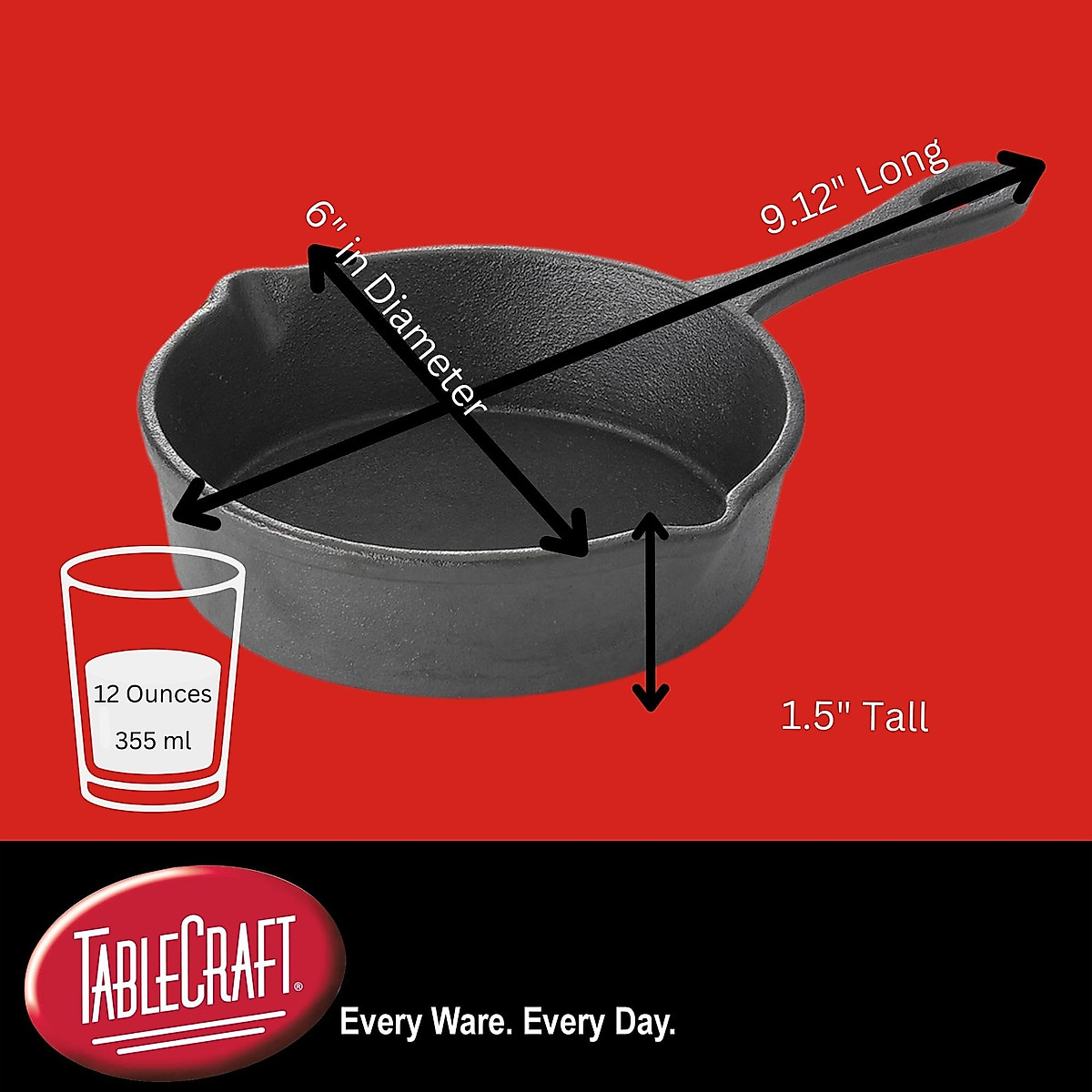 TableCraft Cast Iron Mini Skillet, 11 oz, Black