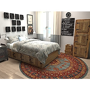 Unique Loom Sahand Collection Area Rug - Shapur (8' Round, Light Blue/ Light Brown)