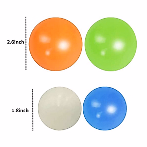 Hekkomird 4Pcs Luminescent Sticky Balls for Kids,Sticky Wall Ball Set,Glow Sticks Balls Toys Gifts for Teens Kids,Stress Toys for Adults (B-Luminous,1.8")