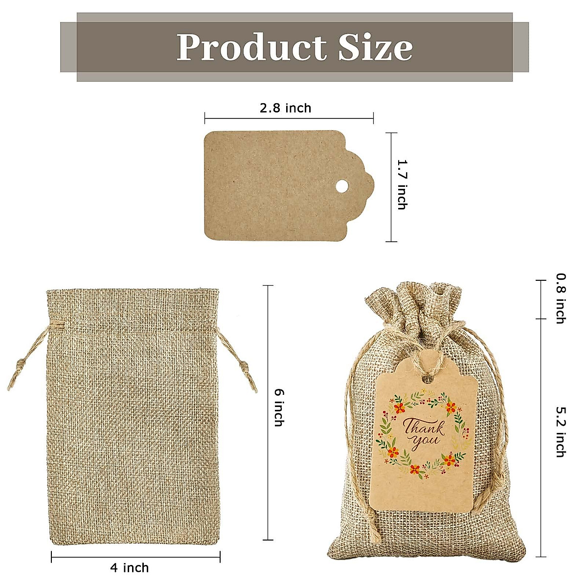 Jutieuo 25pcs Small Burlap Bags with Drawstring 4x6 Inch Reusable Premium Mini Gift Bag with Tag and String, Linen Sacks Bags for WeddingParty Favor Bags, Jewelry Pouches, Coffee, DIY Craft Bags