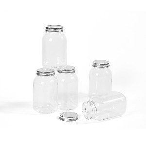 Party Club of America 10 Pack 16OZ Sliver Plastic Jars With Screw On Lids，Plastic Mason Jars Food Storage Container For Storing Dry Food, Candy, Cream,Peanut, Butter