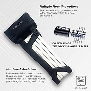 Flex Connex Compact Bike Lock Black | 35" Extreme Bike Lock - Heavy Duty Bicycle Security Chain Lock Steel Bars| Carrying Case Included (Black Ninja)