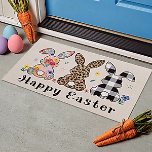 Easter Bunny Doormat - Happy Easter Rabbit Farmhouse Indoor Doormat Seasonal Spring Easter Holiday Floor Mat Low-Profile Rug for Home Office 20" x 31.5"