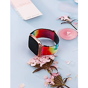 Crodi 4 Packs Elastic Bands Compatible with Fitbit Versa 2/Versa/Versa Lite/Versa SE SmartWatch Nylon Solo Loop Strap,Adjustable Stretchy Sports WristBands,Women Man Replacement Soft Watch Bracelet