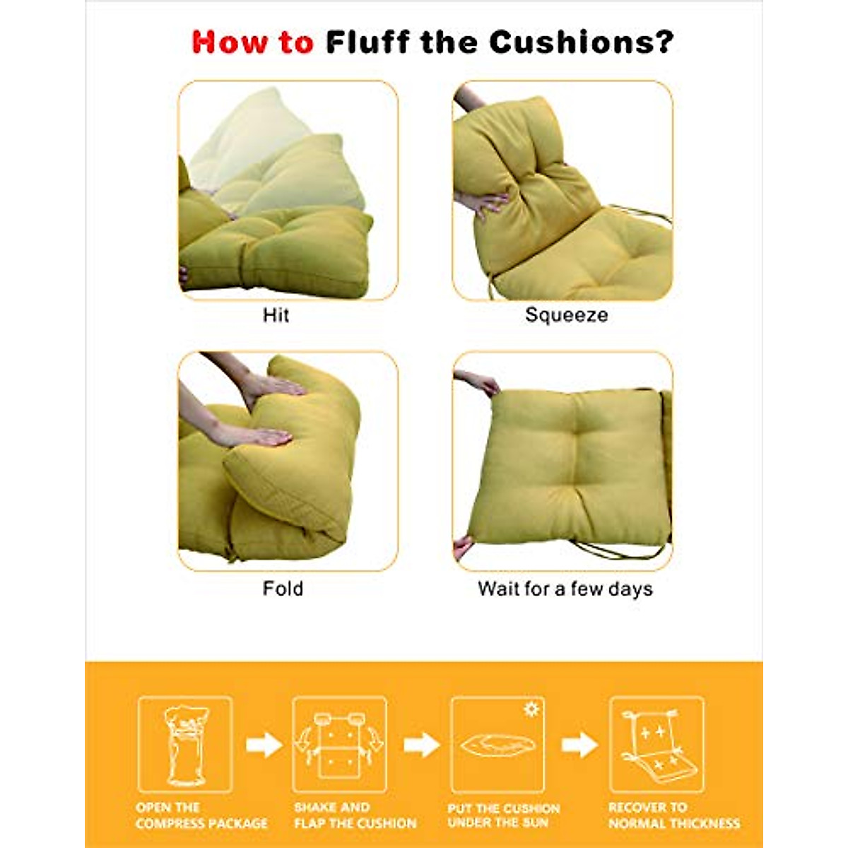 BOSSIMA Outdoor Indoor High Back Chair Tufted Cushions Comfort Replacement Patio Seating Cushions Set of 2 Deep Green