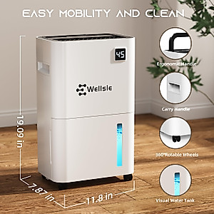 Wellsle 34 Pint Dehumidifier for Bedroom & Basement with Smart Humidity Control, 24HR Timer, Home Dehumidifier with Drain Hose for Continuous Drainage - Quiet Dehumidifier with 3 Working Modes
