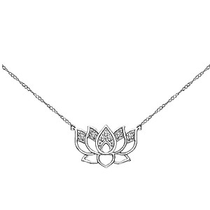 Keepsake Diamond Lotus Flower Necklace in 925 Sterling Silver, 1/10ct (I-J Color, I3 Clarity), 17 inch