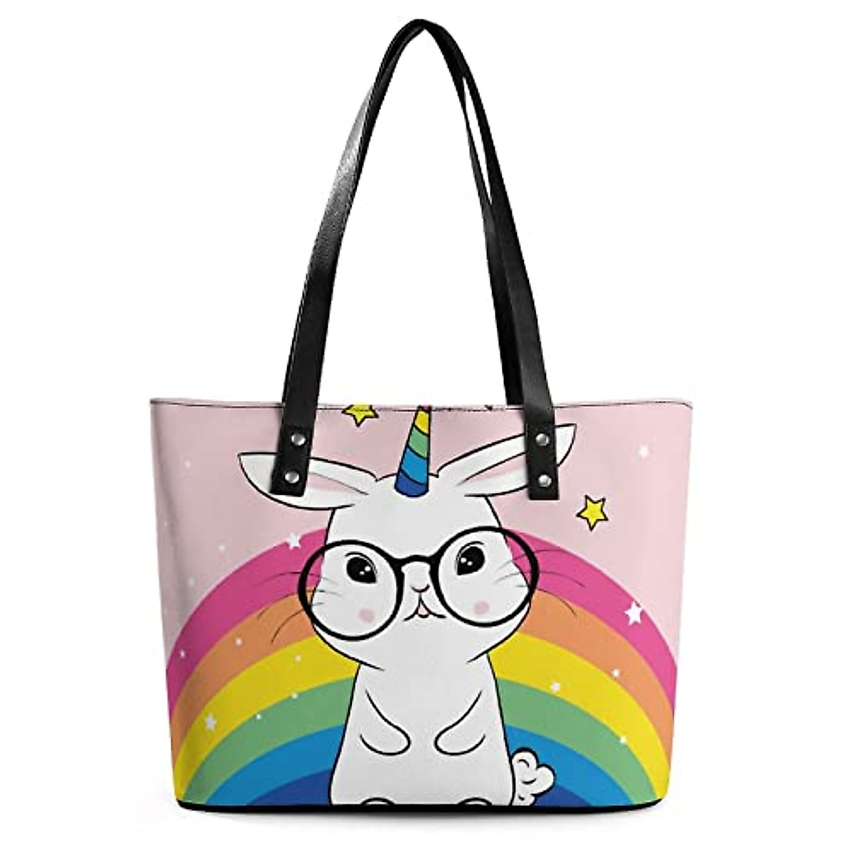 Womens Handbag Rainbow Unicorn Leather Tote Bag Top Handle Satchel Bags For Lady