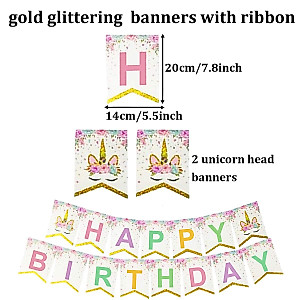 ZSNICE Unicorn Birthday Decorations Pack Supplies Tableware for 16 Guests, 1*Table Cloth/Cover, 16*Cups, 16*Plates, 16*Napkins, 1*Happy Birthday Banner, 1*Huge Size Unicorn, 10*Pink Balloons