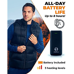 Foxelli Men's Heated Puffer Vest - Lightweight, USB Rechargeable Black Vest for Men, Men’s Winter Outerwear Vest with Battery