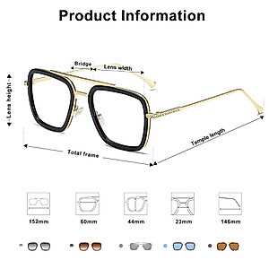 SOJOS Blue Light Blocking Glasses for Men Women Aviator Square Classic Glasses SJ1126 with Gold Frame/Black Rim/Anti-Blue Light Lens