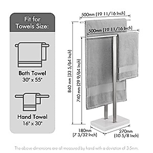 KES Standing Towel Rack & Natural Marble Toilet Paper Holder Stand, SUS304 Stainless Steel Brushed Finish, BTH217-2+BPH284S1-2