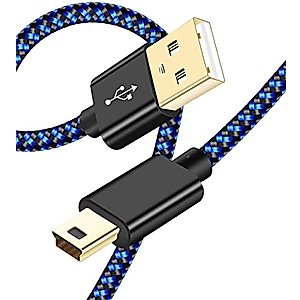 Mini USB Cable Braided 6FT Type A Male to Mini B Cable Data Charging Cord for GoPro Hero 3+,Sony PS3 Controller Cord,MP3 Players,Garmin GPS,Dash Cam,PDA,Canon PowerShot Rebel ELPH Camera Charger
