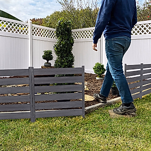 26in H x 24in W (3 Panels) No Dig Zippity Maui Fence Kit, Charcoal Color WoodTek Vinyl Fence Panel, Temporary Outdoor Border for Garden, Easy Install DIY Fence for Backyard, Patio, & Deck, ZP19066