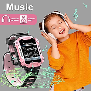 PTHTECHUS 4G Smart Watch for Kids - Smartwatch Phone with GPS Tracker,HD Camera, SOS, WiFi, Pedometer, Audio and Video Calling Voice Chat MP3 Waterproof Compatible Android and iOS for Girls Boys Gifts