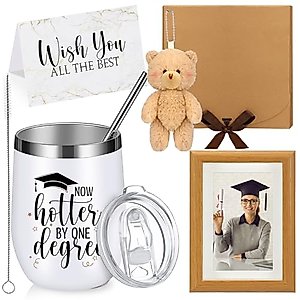 Maxdot Graduation Gifts Set 2024 Congrats Grad Tumbler and Bear Grad Gifts for Her Him Now Hotter by One Degree Include Photo Frame Wine Tumbler Bear Card Gift Box for Student Friend Graduate