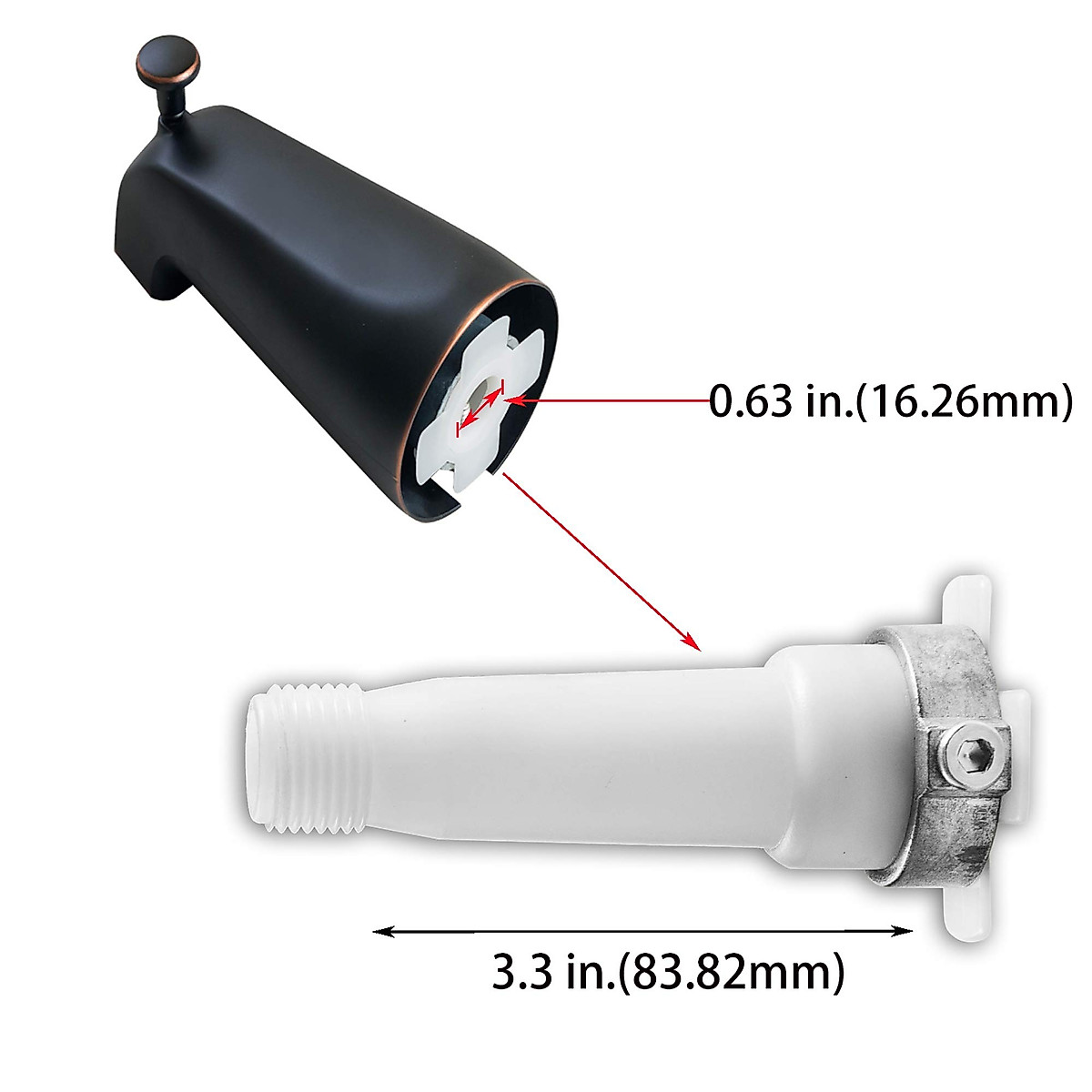 SENTO Slip On Oil Bronze Universal Bathroom Tub Spout with Diverter, Durable Heavy Duty Metal Bathtub Faucet with Shower Diverter - 4 Inches 1/2" Copper Pipe, Oil-Rubbed Bronze